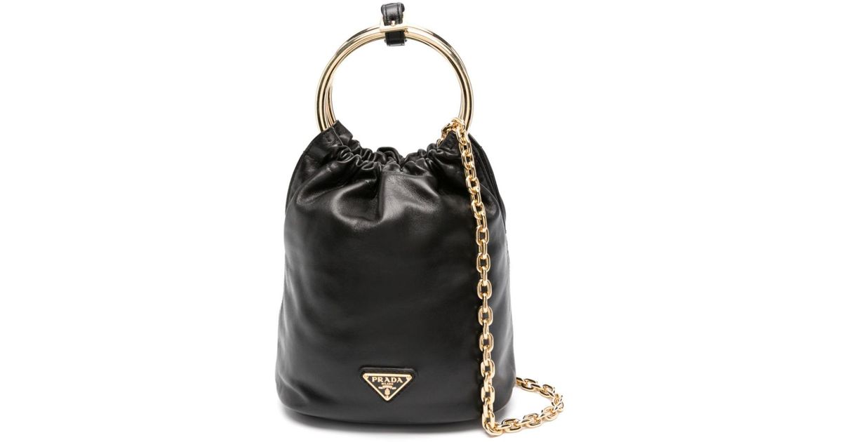 Prada Leather Bucket Bag in Black | Lyst