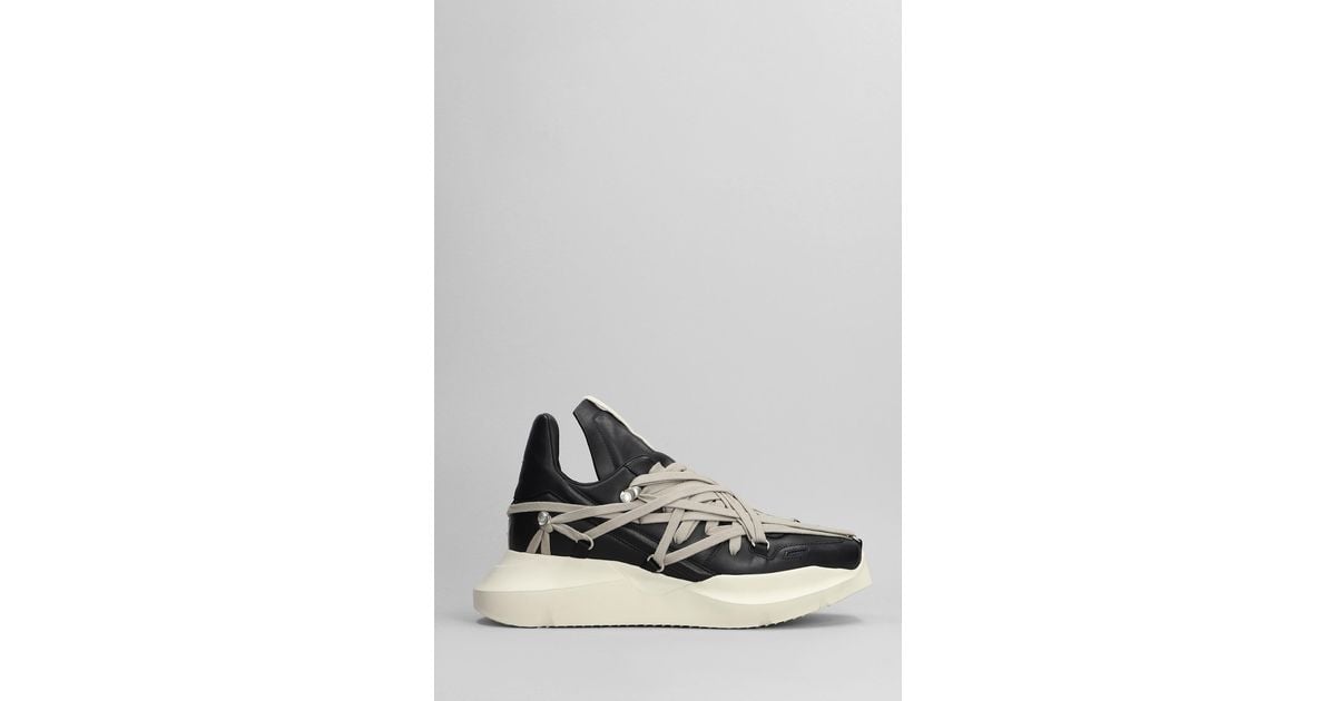 Rick Owens Megalaced Geth Run Sneakers In Black Leather for Rick Owens Megalaced Geth Run Sneakers In Black Leather for