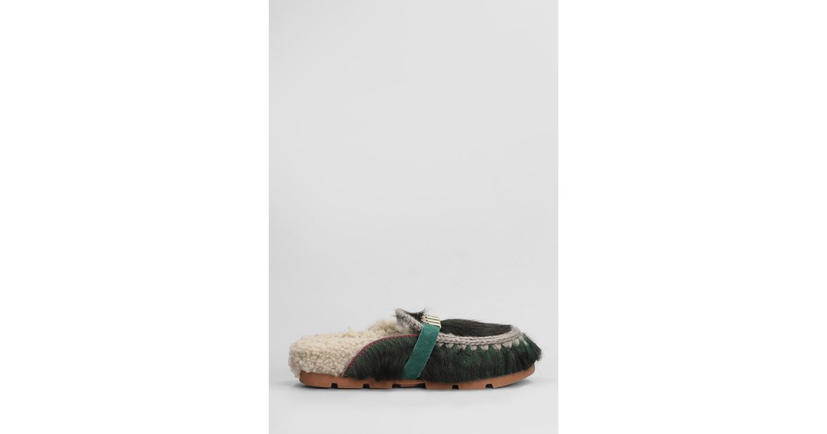 Mou Long Hair Pony Slipper-mule In Green Pony Skin | Lyst