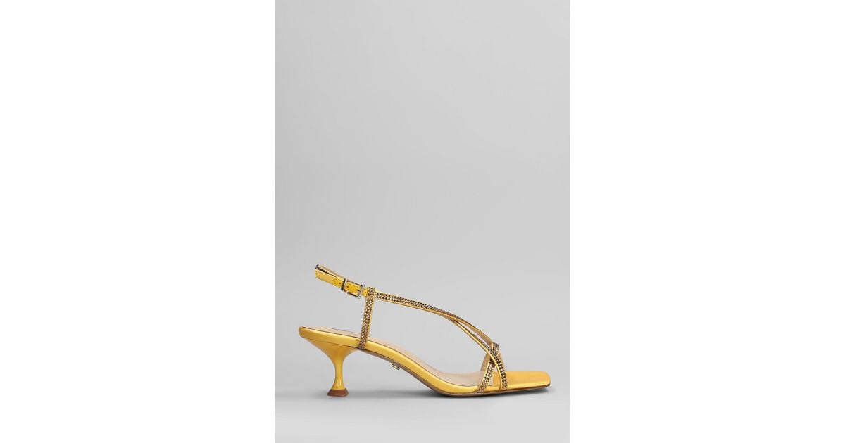 Lola Cruz Liberty Heel 55 Sandals In Yellow Leather in Metallic | Lyst