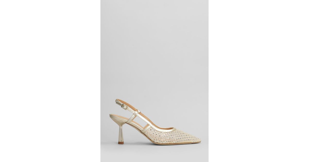 Chantal Pumps In Platinum Leather And Fabric | Lyst