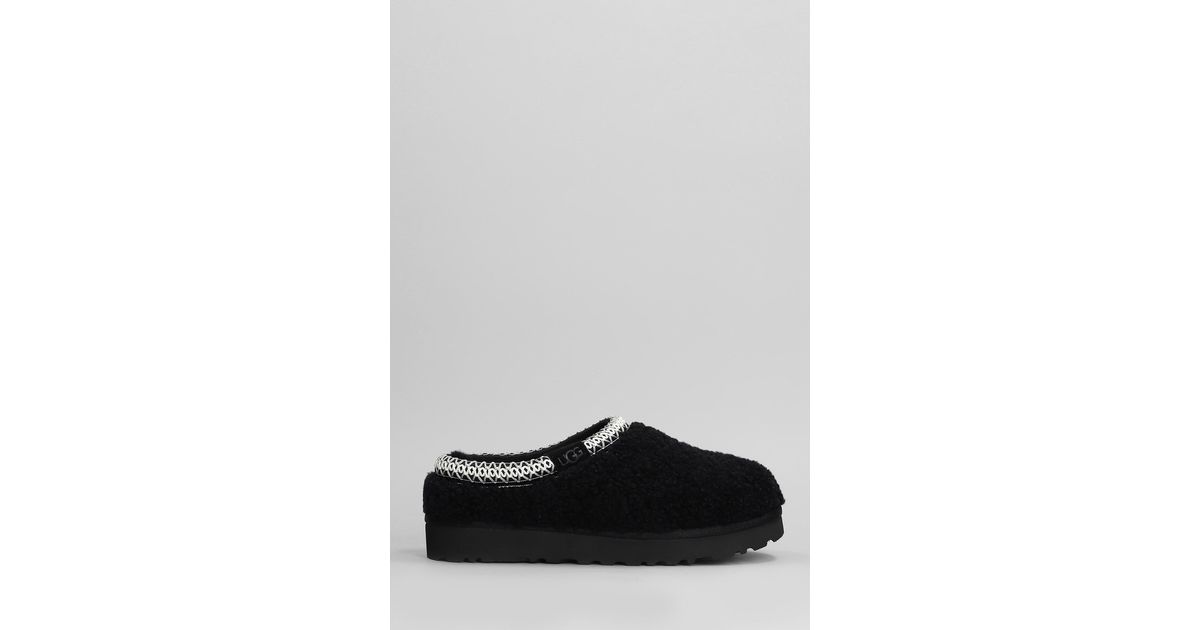 UGG Tasman Maxi Curly Slipper-mule In Black Wool | Lyst