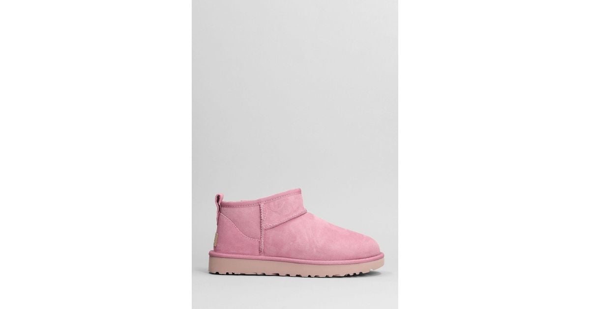 UGG Classic Ultra Mini Low Heels Ankle Boots in Pink | Lyst