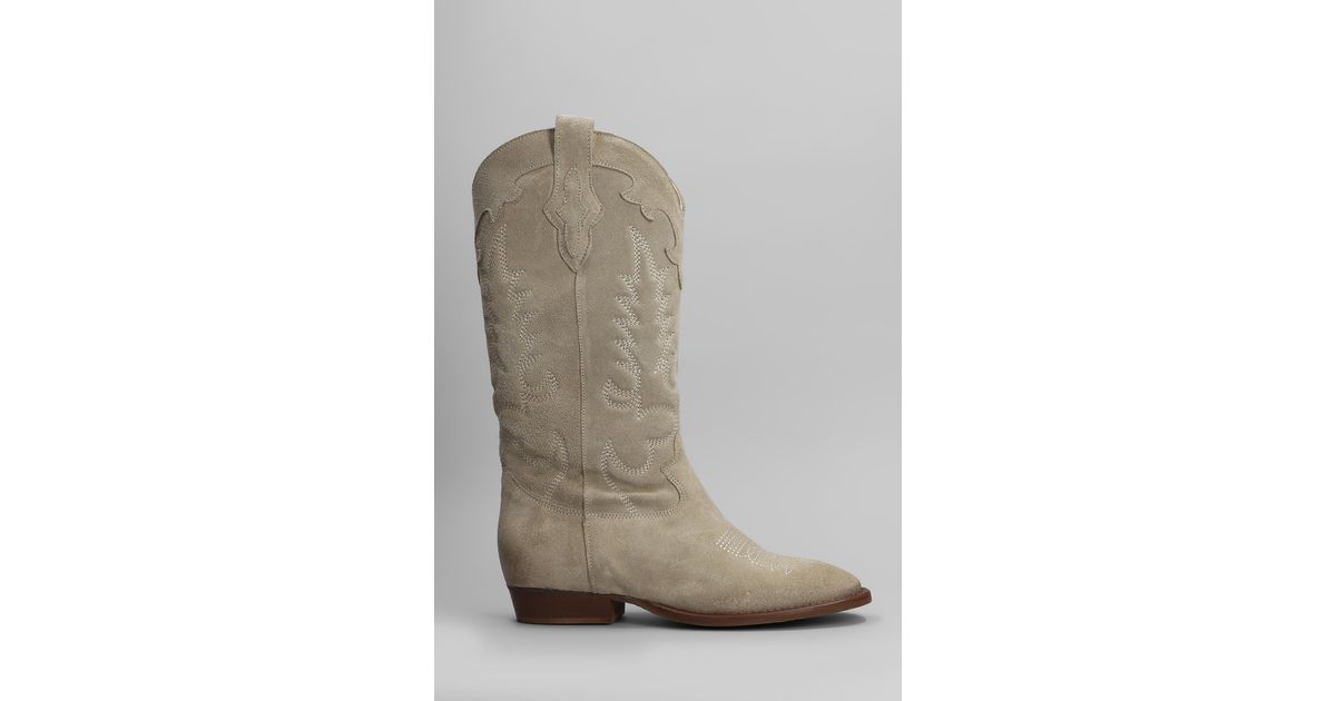 GISÉL MOIRÉ Guatemala Texan Boots In Beige Suede in Natural | Lyst