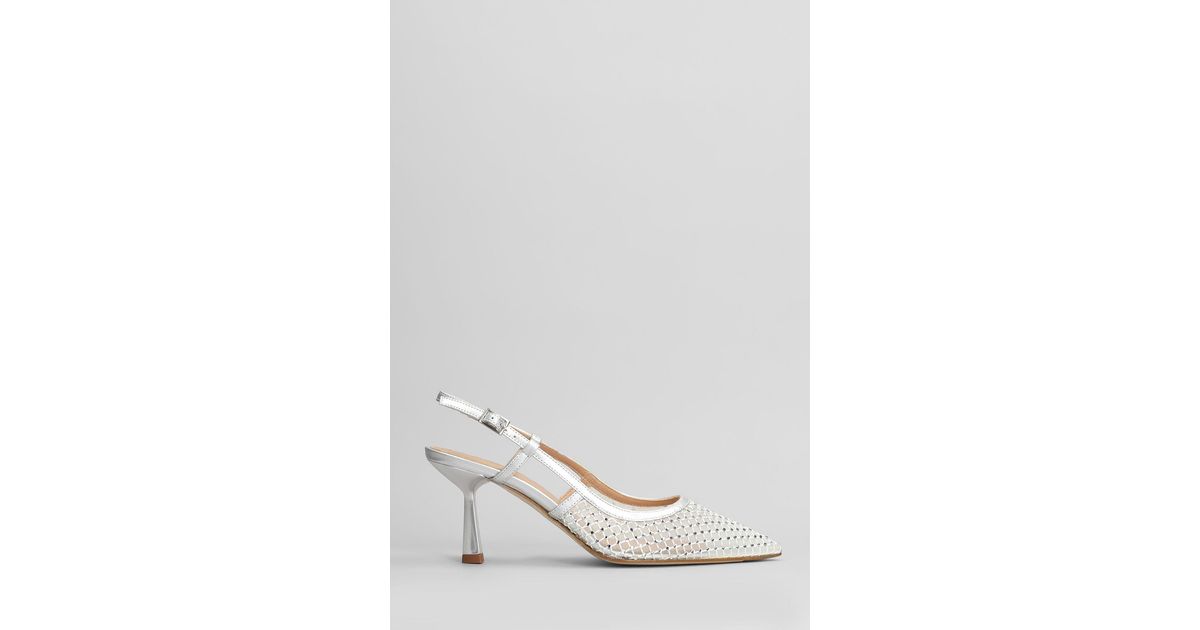 Chantal Pumps In Silver Leather And Fabric in White | Lyst