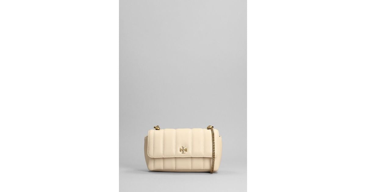 Tory Burch Mini Kira Leather Flap Shoulder Bag in Natural | Lyst