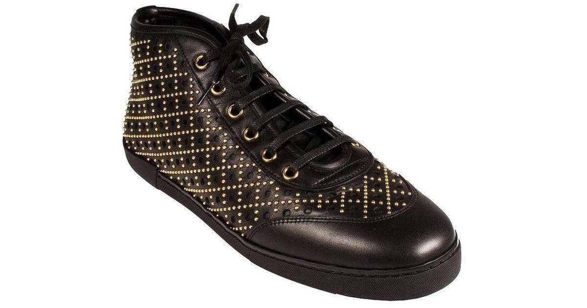 Gucci Designer Shoes Leather Laser Cut Brass Studded High-top Sneakers ...