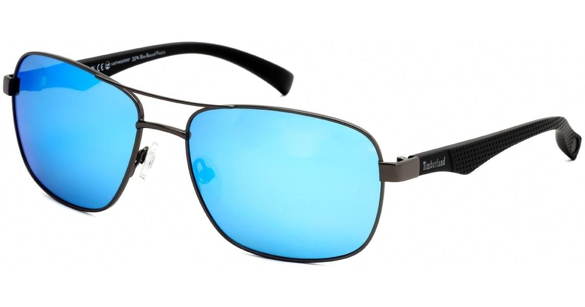 Timberland Tb9136 Sunglasses Matte Gunmetal Black Blue Mirror For Men