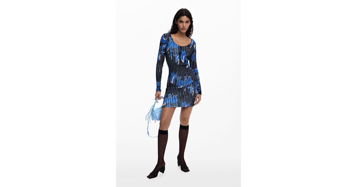 Desigual Midi Pleated Dress in Blue | Lyst UK