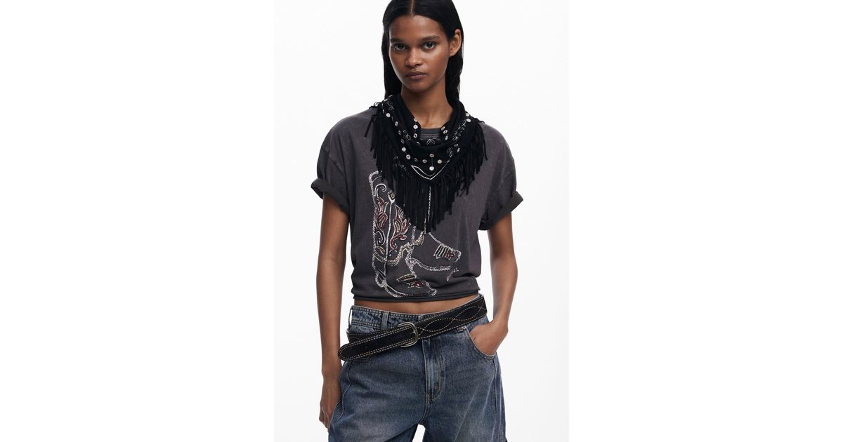 Desigual Triangular Fringe Scarf in Black | Lyst UK