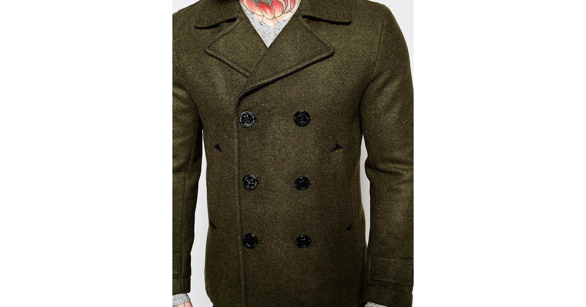 DIESEL Wool Peacoat W-sami Double Breasted in Green for Men | Lyst