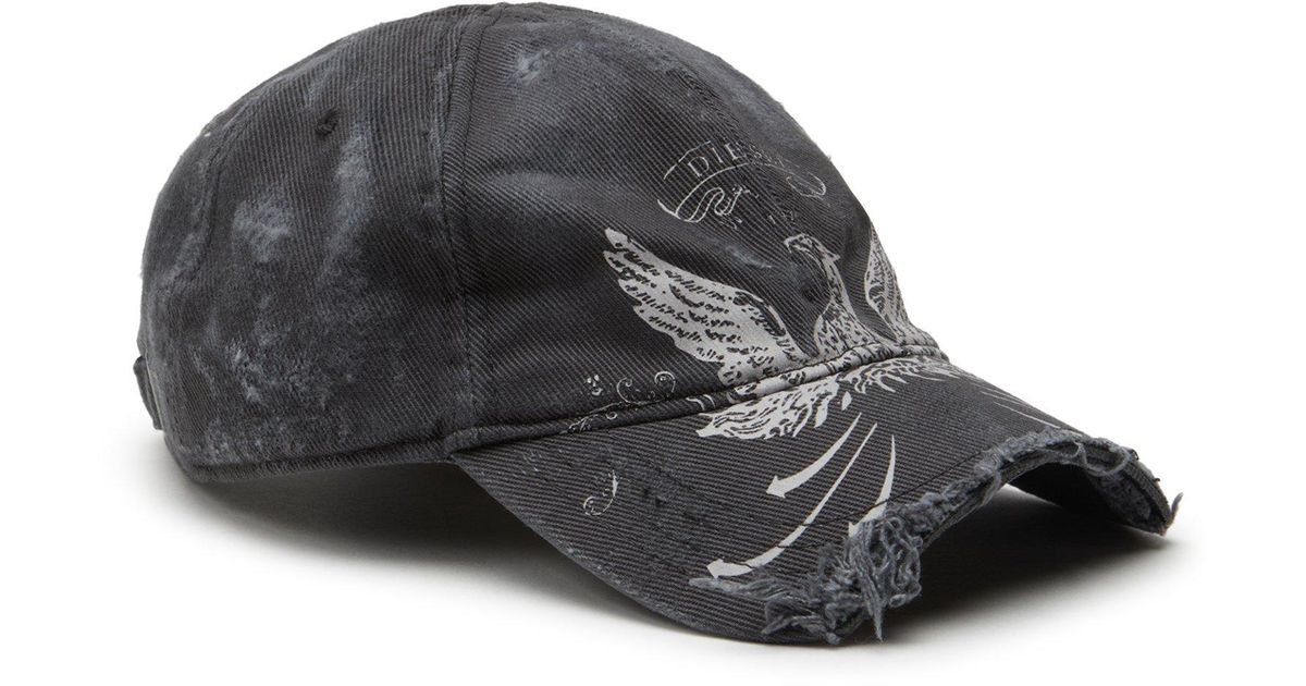 DIESEL Distressed Baseball Cap With Phoenix Print in Black for Men ...