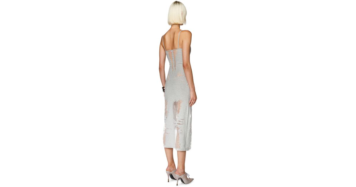 DIESEL Jersey Dress With See-through Effect in White | Lyst UK