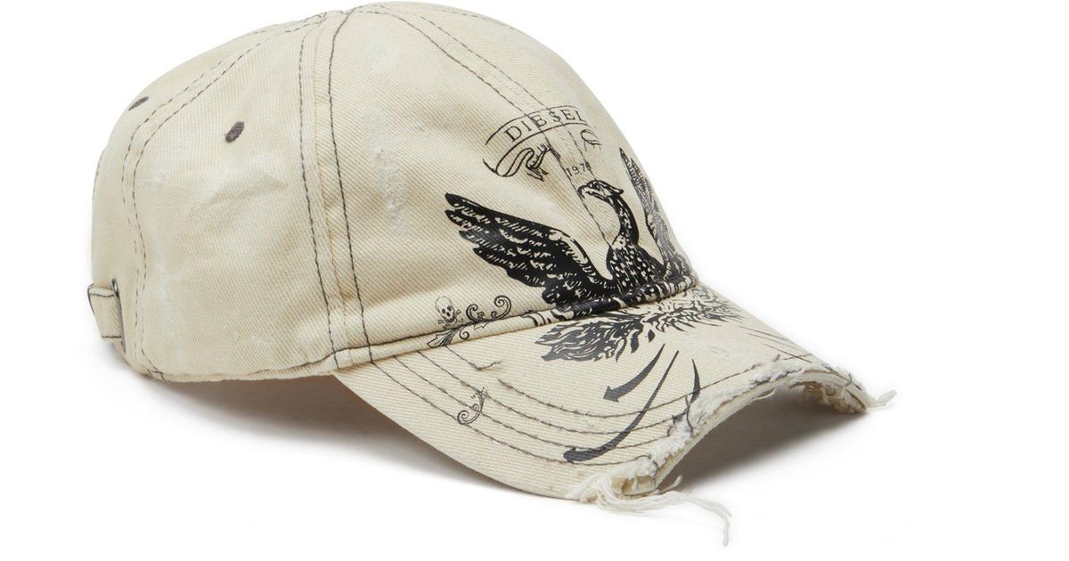 DIESEL Distressed Baseball Cap With Phoenix Print in White for Men ...
