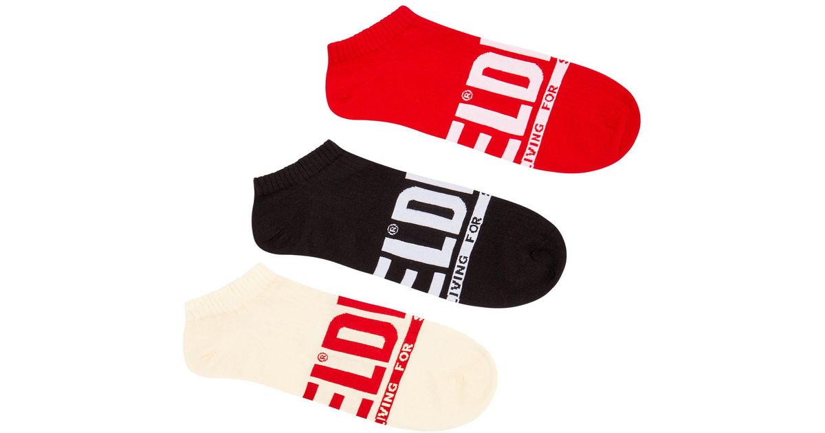 DIESEL 3-pack Low-cut Logo Socks in Red for Men | Lyst