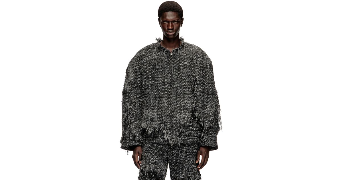 DIESEL Layered Jacket In Destroyed Bouclé in Black for Men | Lyst