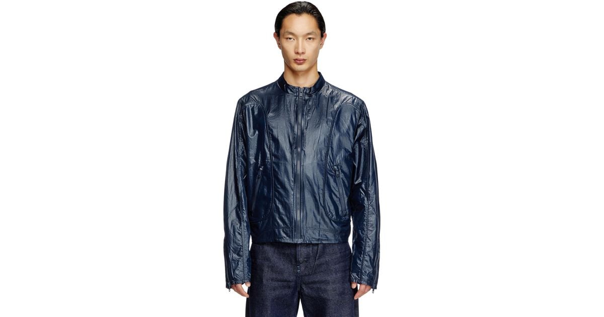 DIESEL Biker Jacket In Shiny Ripstop in Blue for Men | Lyst