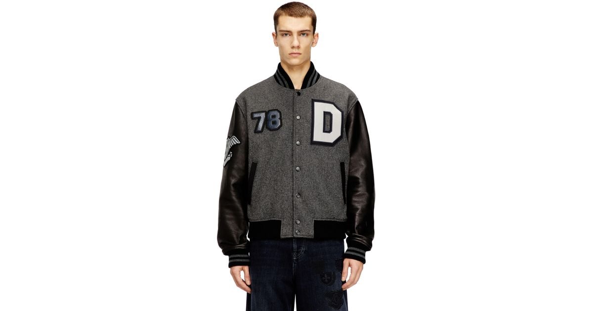 DIESEL Cropped Varsity Jacket in Black for Men | Lyst UK