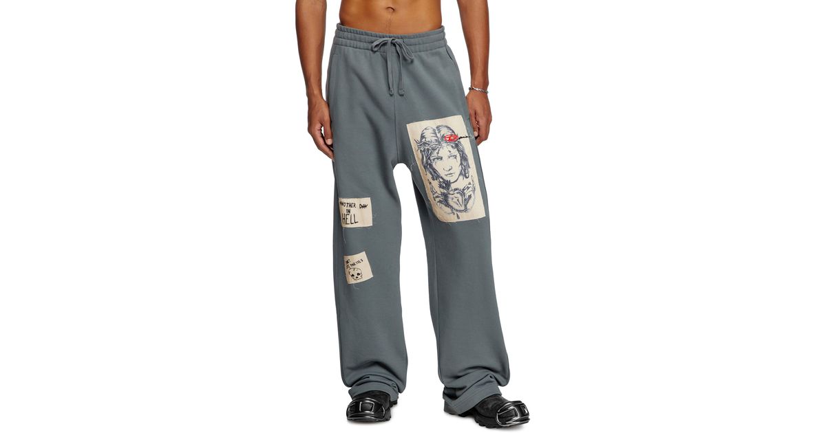 DIESEL Track Pants With Tattoo Patches in Blue | Lyst