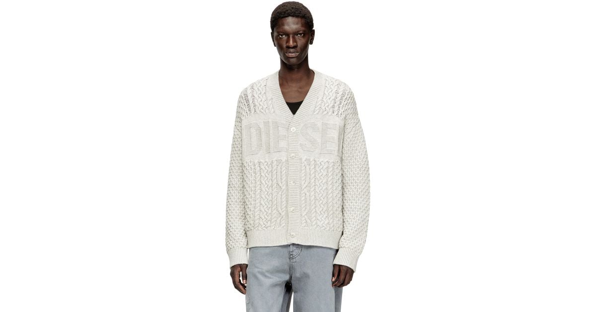 DIESEL Cable-Knit Cardigan With Logo in White for Men | Lyst UK