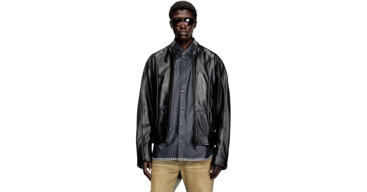 DIESEL Leather Biker Jacket With Piping Detail in Black for Men | Lyst UK