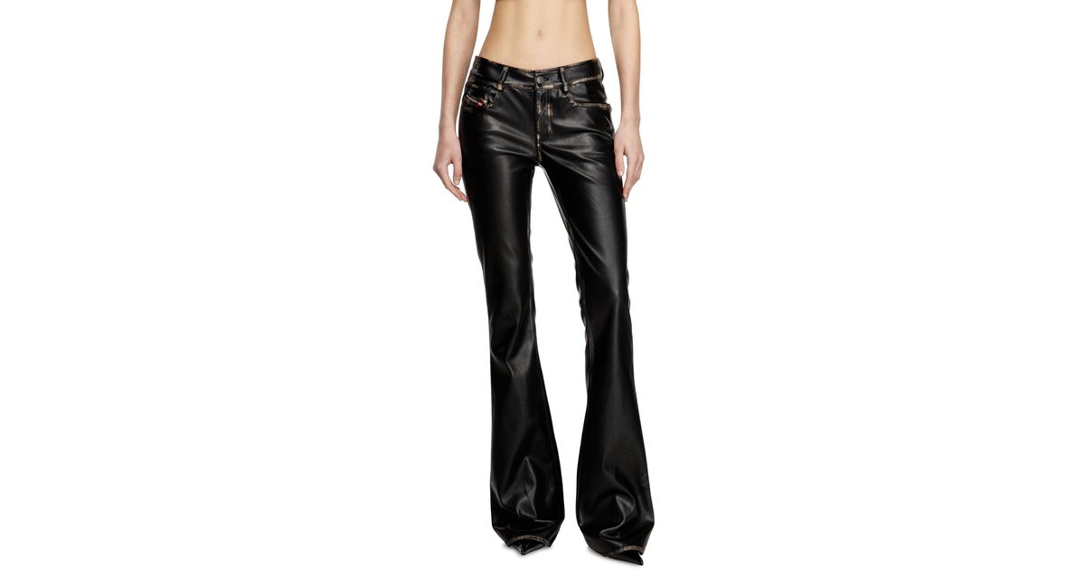 DIESEL Faux Leather Five Pocket Pants in Black | Lyst