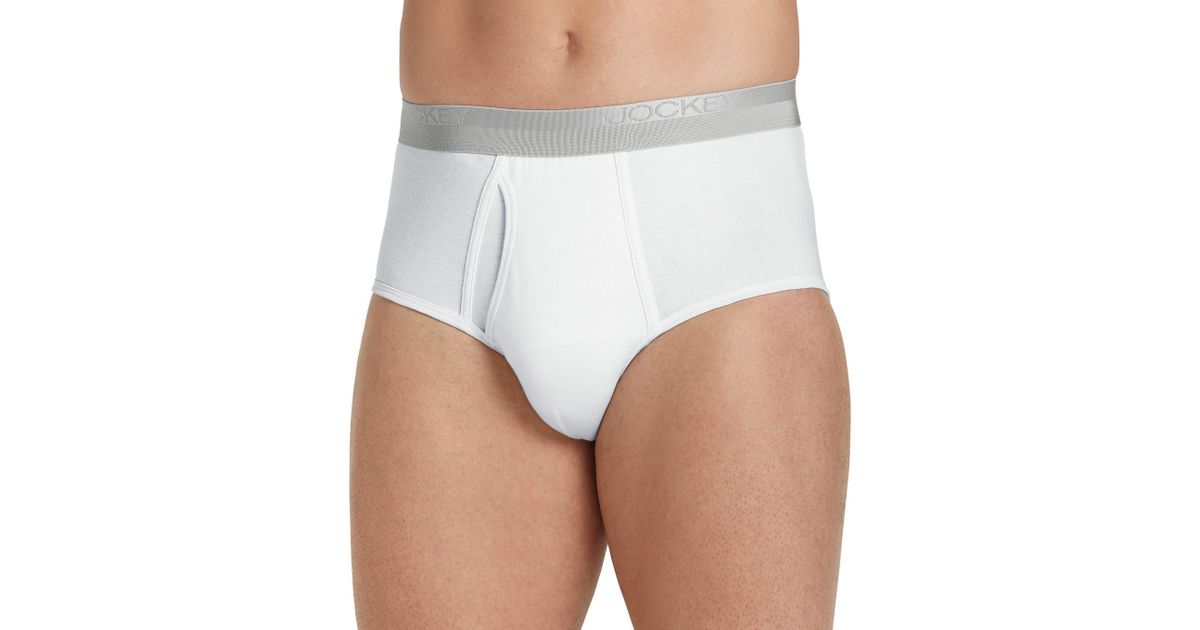 Jockey Signature Pima Cotton Full Rise Briefs 4 Pack In White For Men