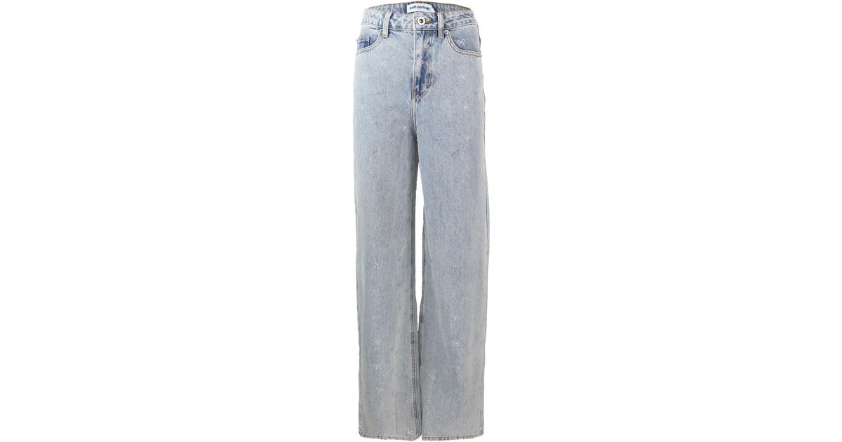 Self-Portrait Light Jeans With Diamante Bow in Grey | Lyst UK