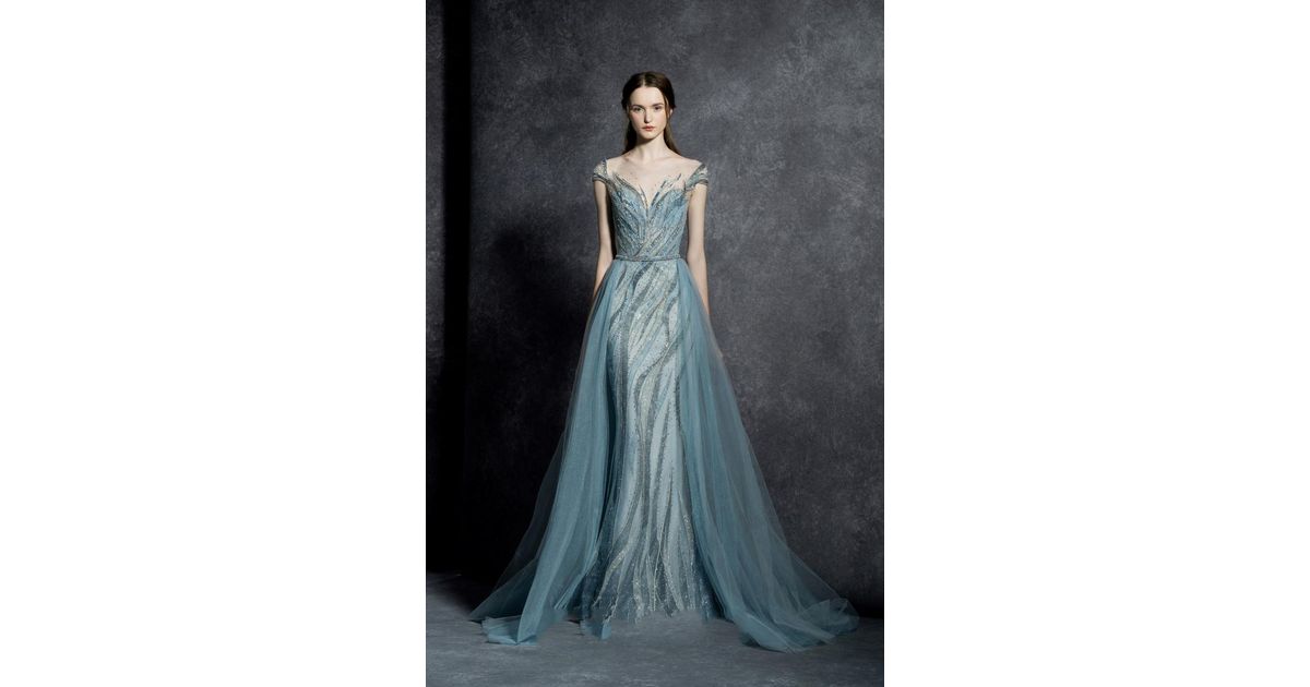 The Atelier Couture Anna Cap Sleeve Gown in Black | Lyst