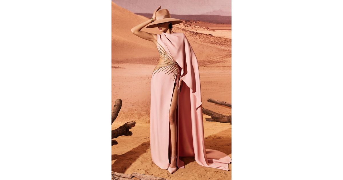 Tony Ward One Sided Cape Gown in Orange | Lyst