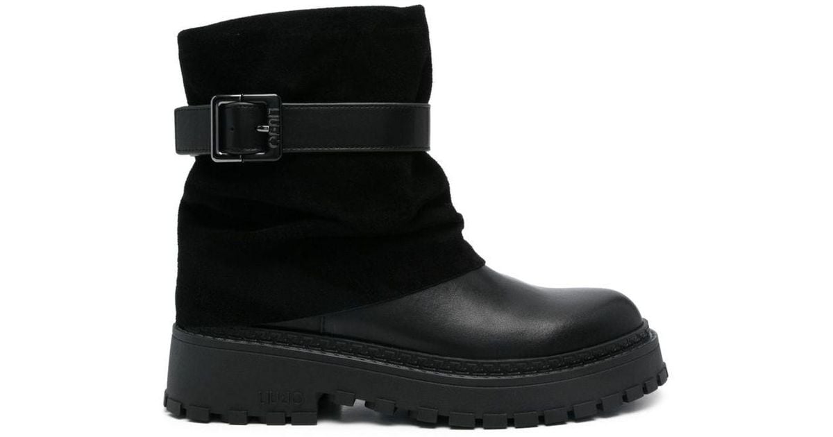 Liu Jo Calfskin Combat Boots With Strap in Black | Lyst