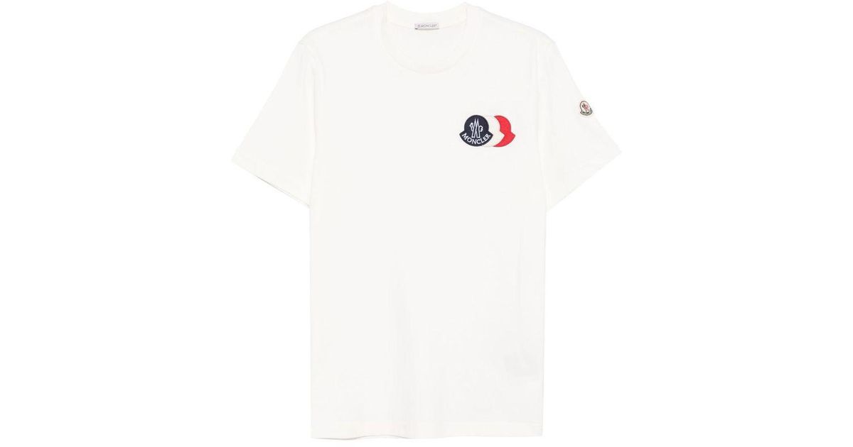 Moncler Triple Logo Heavy Cotton T-Shirt in White for Men | Lyst