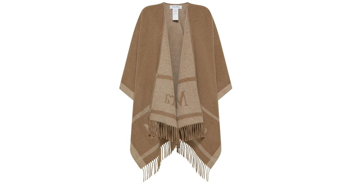 Max Mara 'Hilde' Fringed Cape in Brown | Lyst