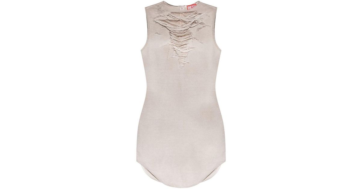 DIESEL Short Cotton Dress With Tears in White | Lyst