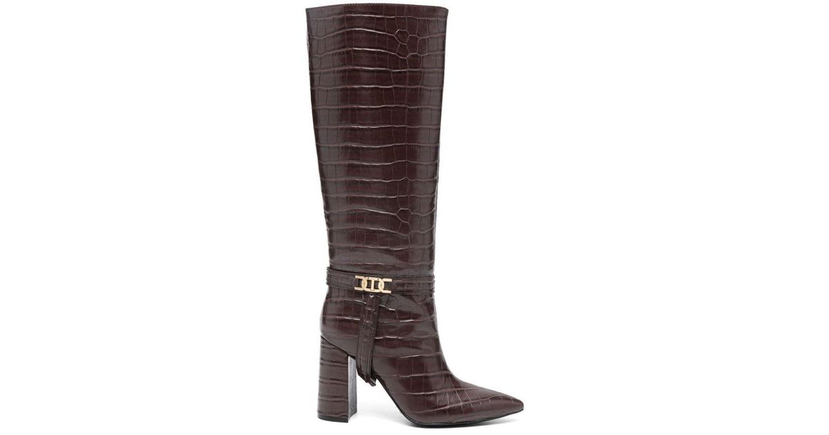 Twin Set Crocodile-Embossed Synthetic Leather Knee-High Boots in Brown ...
