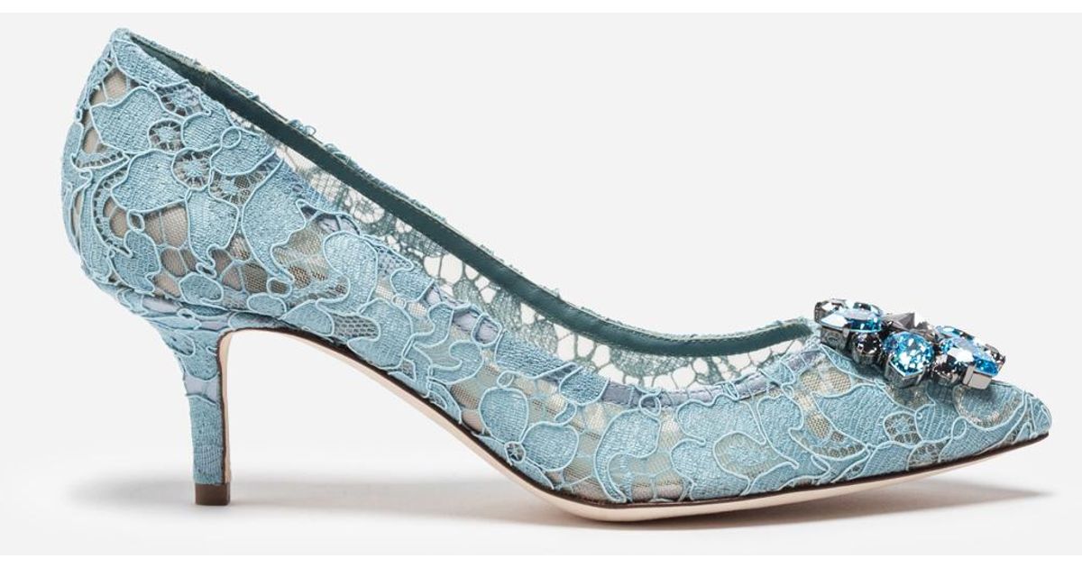 Dolce & Gabbana Lace Pumps With Brooch Detailing in Blue | Lyst