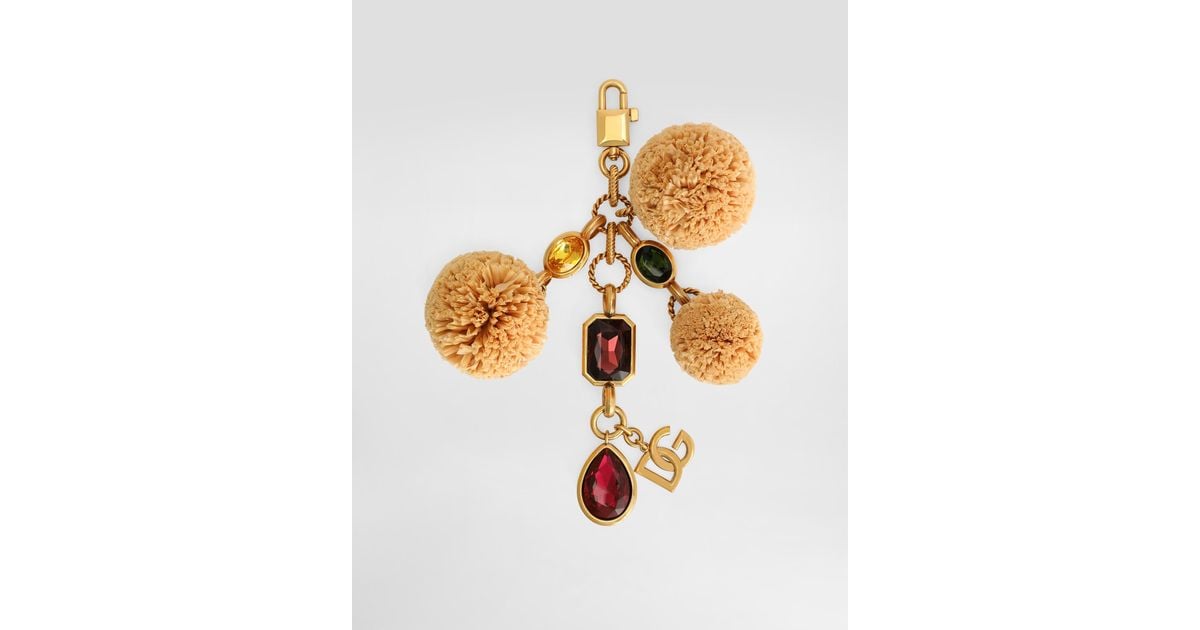 Dolce & Gabbana Metal And Raffia Keychain in White | Lyst