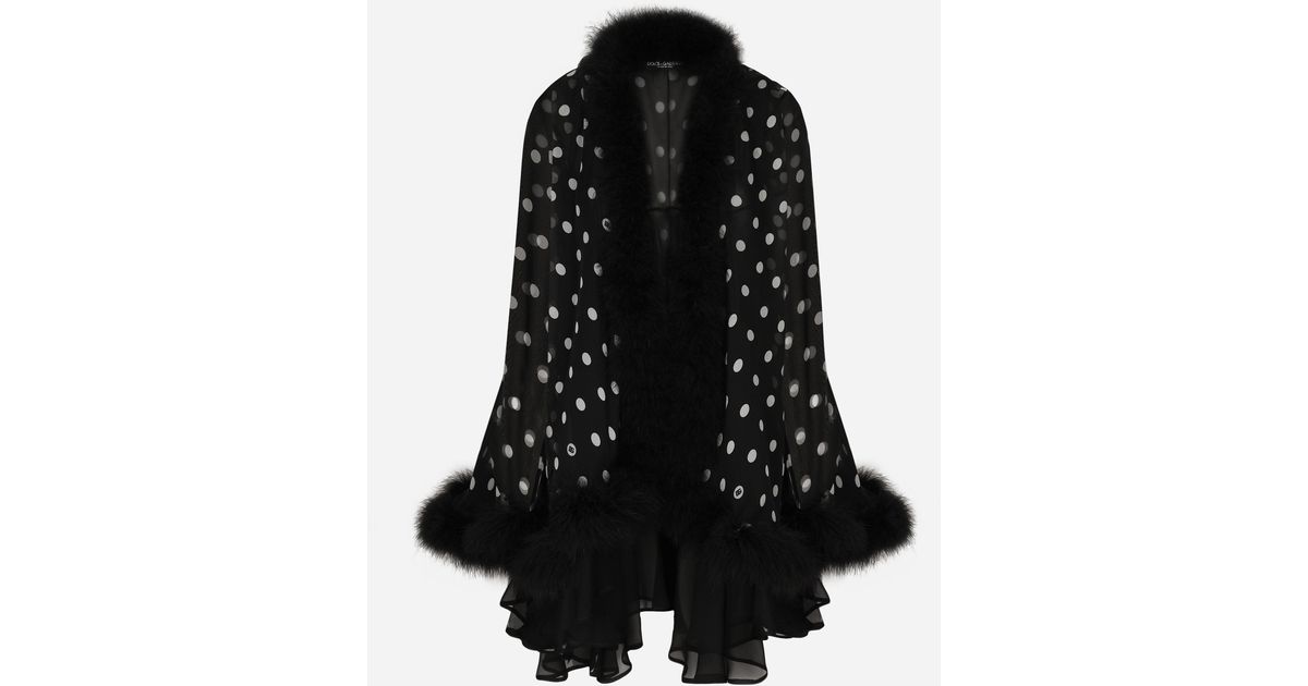 Dolce & Gabbana Chiffon Cape With Polka-Dot And Marabou Trim in Black ...