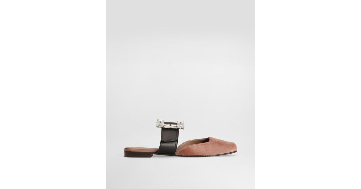 Dolce & Gabbana Velvet Mules With Bejeweled Buckle in White | Lyst