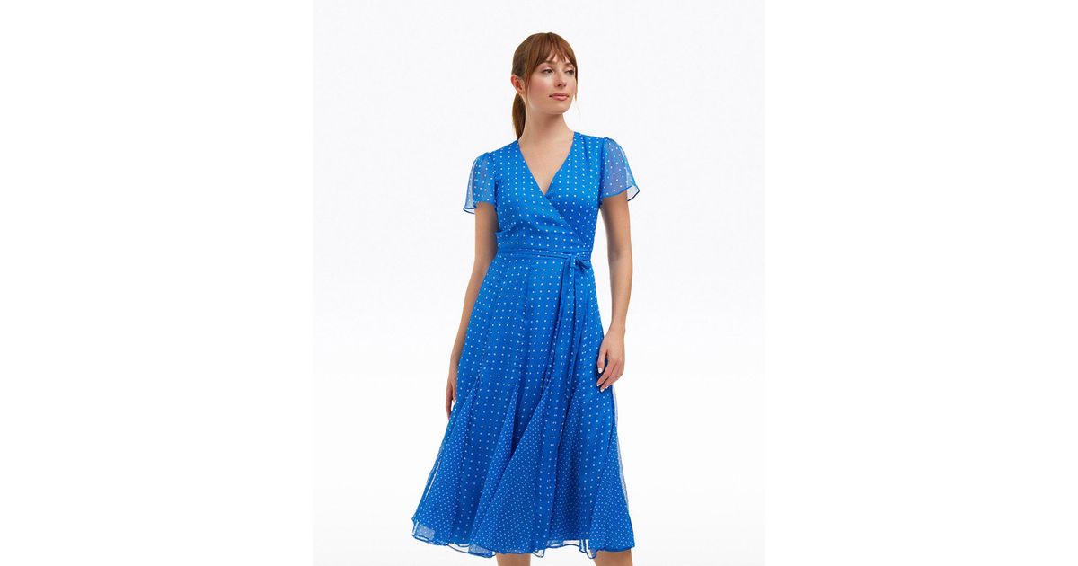 Draper James Daphne Wrap Dress In Royal Blue Polka Dot | Lyst