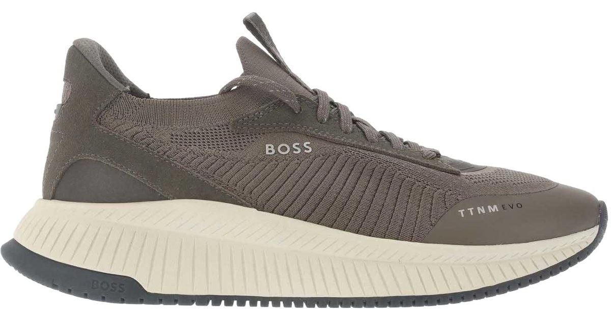 BOSS Ttnm Evo Leather Trainers in Grey for Men | Lyst UK