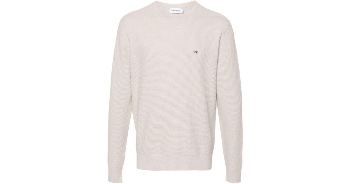Calvin Klein Waffle Structure Sweater Sweater in White for Men | Lyst