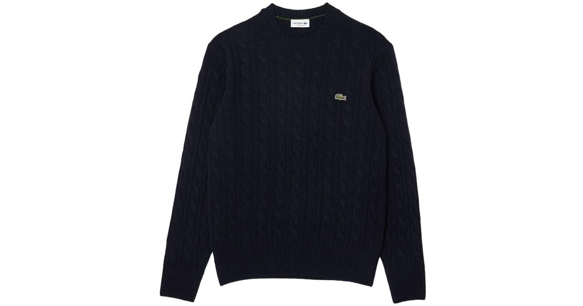 Lacoste Classic Cable Knit Pullover in Blue for Men | Lyst