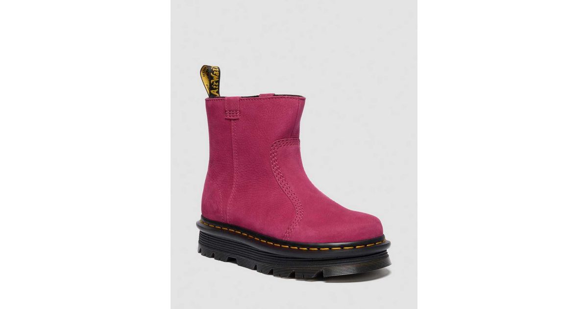 Dr. Martens Zebzag Rigger Slip On Nubuck Boots in Pink | Lyst UK
