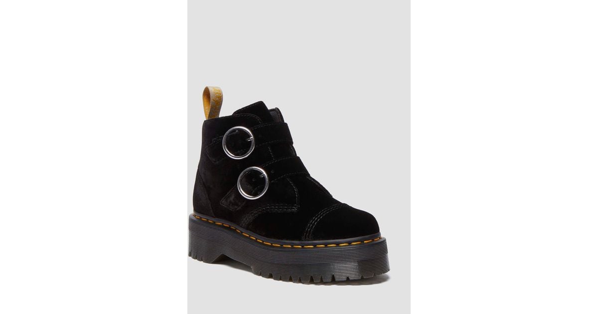 Dr. Martens Vegan Devon Velvet Platform Boots in Black | Lyst