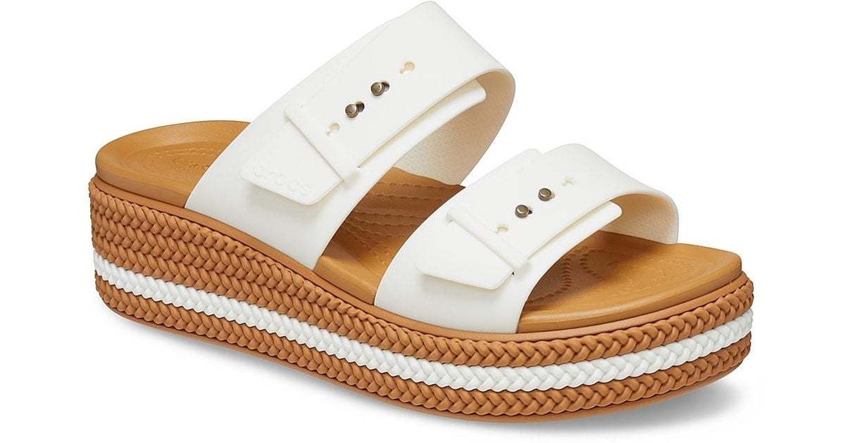 Crocs™ Brooklyn Woven Low Wedge Sandal in Black | Lyst