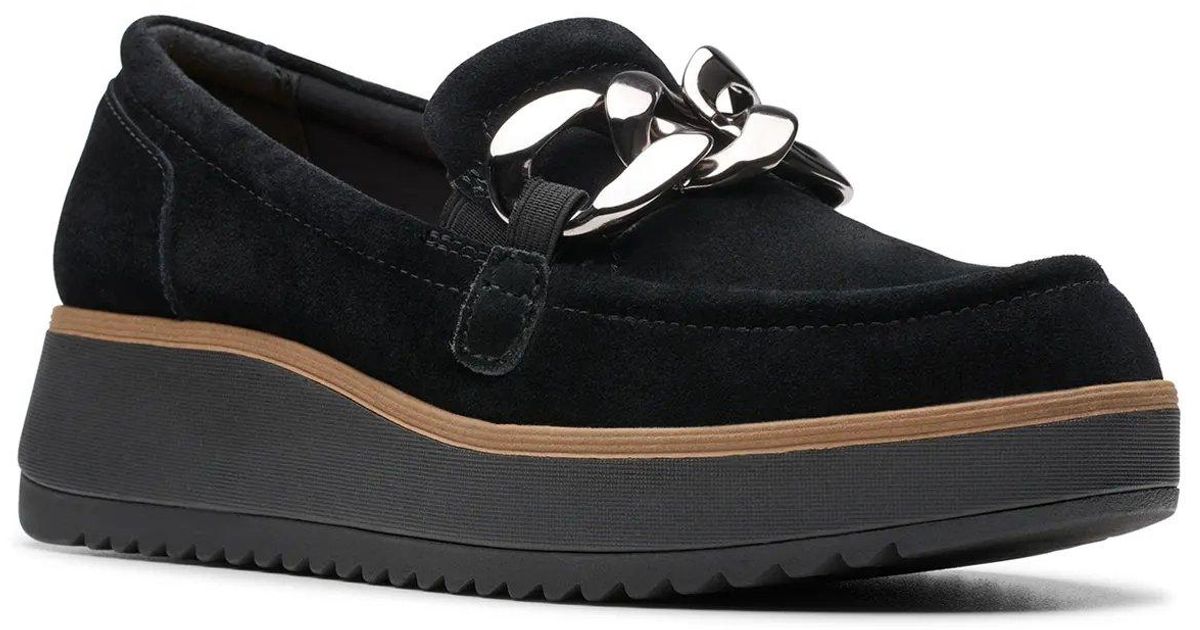 Clarks Zylah Wedge Loafer in Black | Lyst