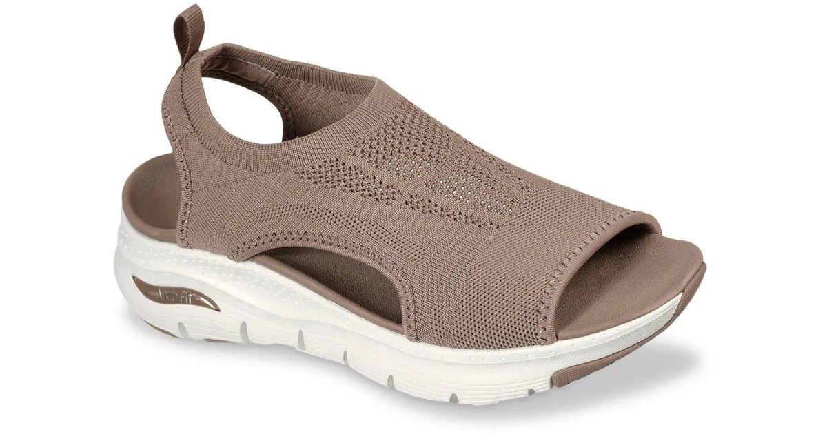 Skechers Cali Catch Arch Fit Wedge Sandal in Brown | Lyst