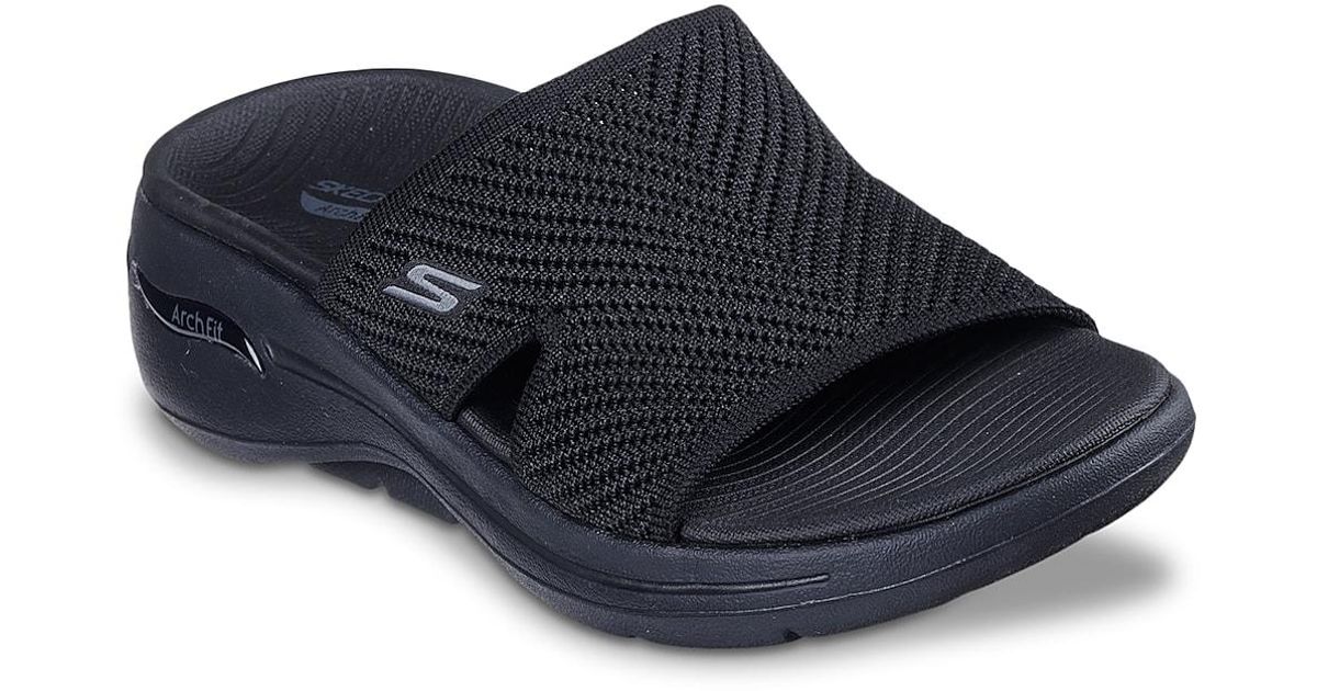 Skechers Go Walk Arch Fit Allure Wedge Sandal in Blue | Lyst