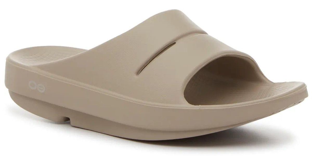 OOFOS Ooahh Slide Sandal in Brown | Lyst